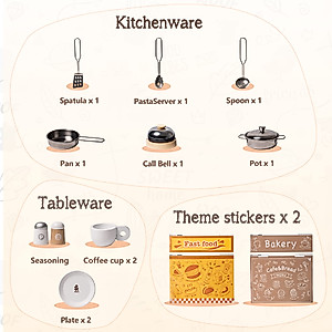 ROBOTIME Play Kitchen, Kids Kitchen Playset, Toy Kitchen Toddler Kitchen Set for Toddlers 1-3 w/Double-Side Pretend Play Stand with Theme Stickers/Dish-Bell for Ages 3+ Boys/Girls