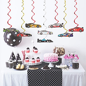Racing Car Party Foil Swirls Streamers Photo Booth Props Kit - 30 Pcs Room Hanging Decorations Happy Birthday Childrens Kids Favors Party Supplies - NO DIY REQUIRED