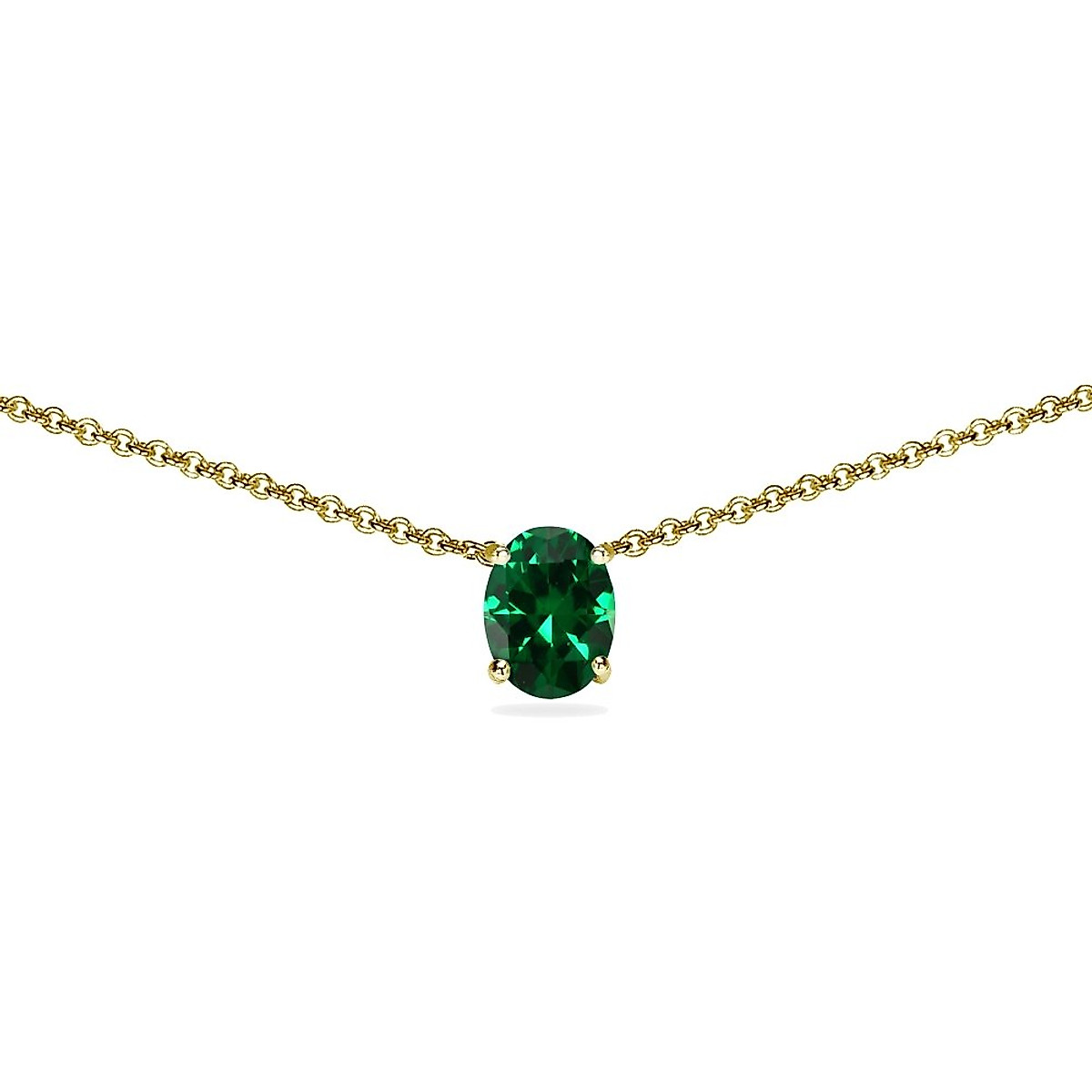B. BRILLIANT Yellow Gold Flashed Sterling Silver Simulated Emerald 7x5mm Oval Dainty Choker Necklace