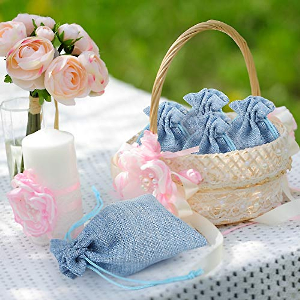 Naler 24pcs Burlap Bags with Drawstring Linen Gift Bags Jewelry Pouches Sacks for Wedding, Party Favors, DIY Craft, Presents, 4 x 6 Inch, Baby Blue