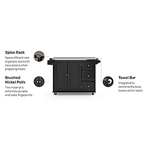 Homestyles Kitchen Cart with Stainless Steel Metal Top, Rolling Mobile Kitchen Island with Storage and Towel Rack, 54 Inch Width, Black