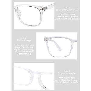 Onrtry Non Prescription Glasses for Men Women Square Clear Lens Eyeglasses (Transparent)