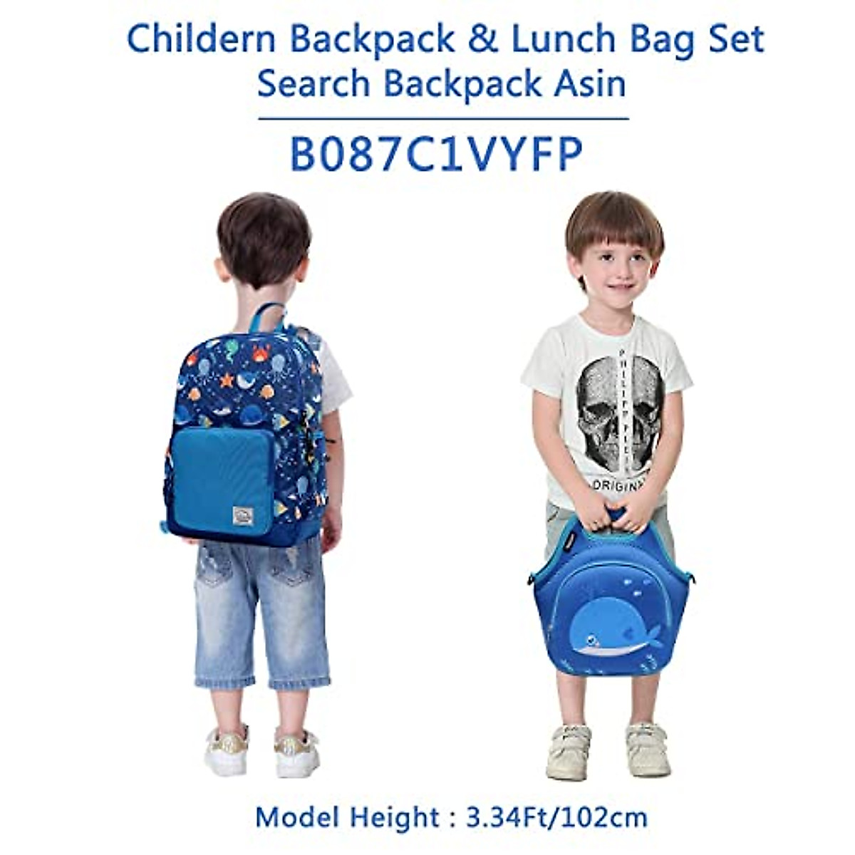 VASCHY Lightweight Preschool Backpack and Cute Whale Lunch Bag Bundle