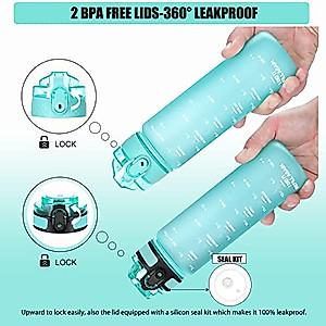 OLDLEY Kids Water Bottle for School, 17 oz (2 lids) BPA-Free Reusable Leak-proof Durable Tritan Plastic Water Bottles with Straw & Chug Lids, Anti-dust Spout Cover (Mint Green)