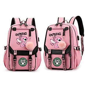 WZCSLM 15.6 Inch Stylish Computer Backpack Teens Bag College School Casual Daypack With USB Port Business (pink)