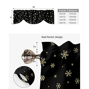 Tie Up Valance Curtains for Window, Gold Snowflakes Curtain Valance Adjustable Balloon Shade Window Valance for Living Room Bedroom Short Curtain Seasonal Winter Christmas Black Backdrop 42"x12"
