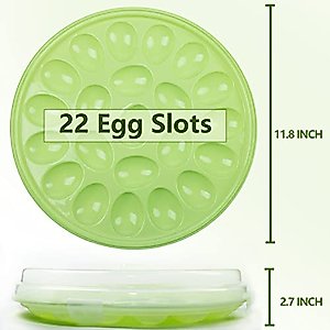 HANSGO Deviled Egg Tray Platter, Round Egg Tray Devil Egg Carrier with Lid for Party Favor Thanksgiving Table, 22 Egg Slots