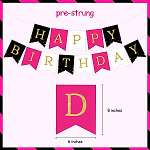 Birthday Decorations for Women Hot Pink and Black White Happy Birthday Bunting Banner Tissue pom Poms Paper Fans Circle Dots for Girls Birthday Party Supplies