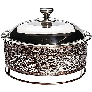 Retro Round Chafing Dish, 24/26/28/30cm Buffet Servers Warmers Tray with Food Pan, Lid and Fuel Holder, for Catering Party Banquet Dining