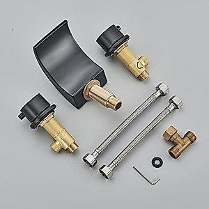 Oulantron ORB Waterfall Bathroom Faucet Widespread for Sink, Bathroom Basin Sink Faucet LED with Changing, 3 Holes 2 Handle Basin Mixer Tap Solid Brass Vanity Bathroom Sink Faucet