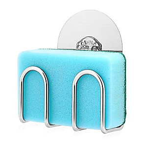 Sponge Holder for Kitchen Sink Bogeer Adhesive Sink Sponge Holder, Quick Drying, Reusable Adhesive, 304 Stainless Steel