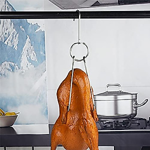 NUOMI 4 Pcs Stainless Steel Meat Hooks with Double Hook Poultry Roast Duck Bacon Hanging Hook Grill Hanger for Drying, Cooking, BBQ, L-13.2 ”, Cooking Utensils, Namely, Grills