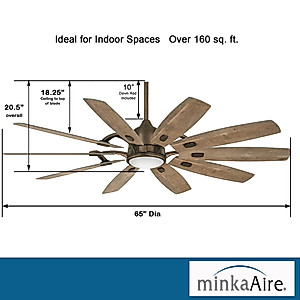 MINKA-AIRE F864L-HBZ Barn 65 Ceiling Fan with LED Light and DC Motor, Brown Heirloom Bronze Finish
