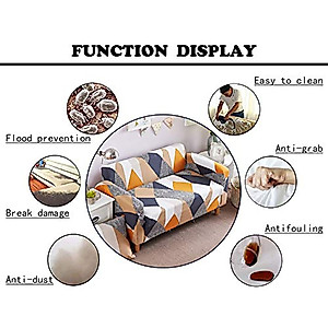 Shukii Stretch Couch Covers Sofa Covers Slipcovers for 4 Cushion Couches Geometry Printed Slipcovers Fitted Furniture Protector Couch Cover with 1 Pillowcases (4-Seater 87-112 inch)