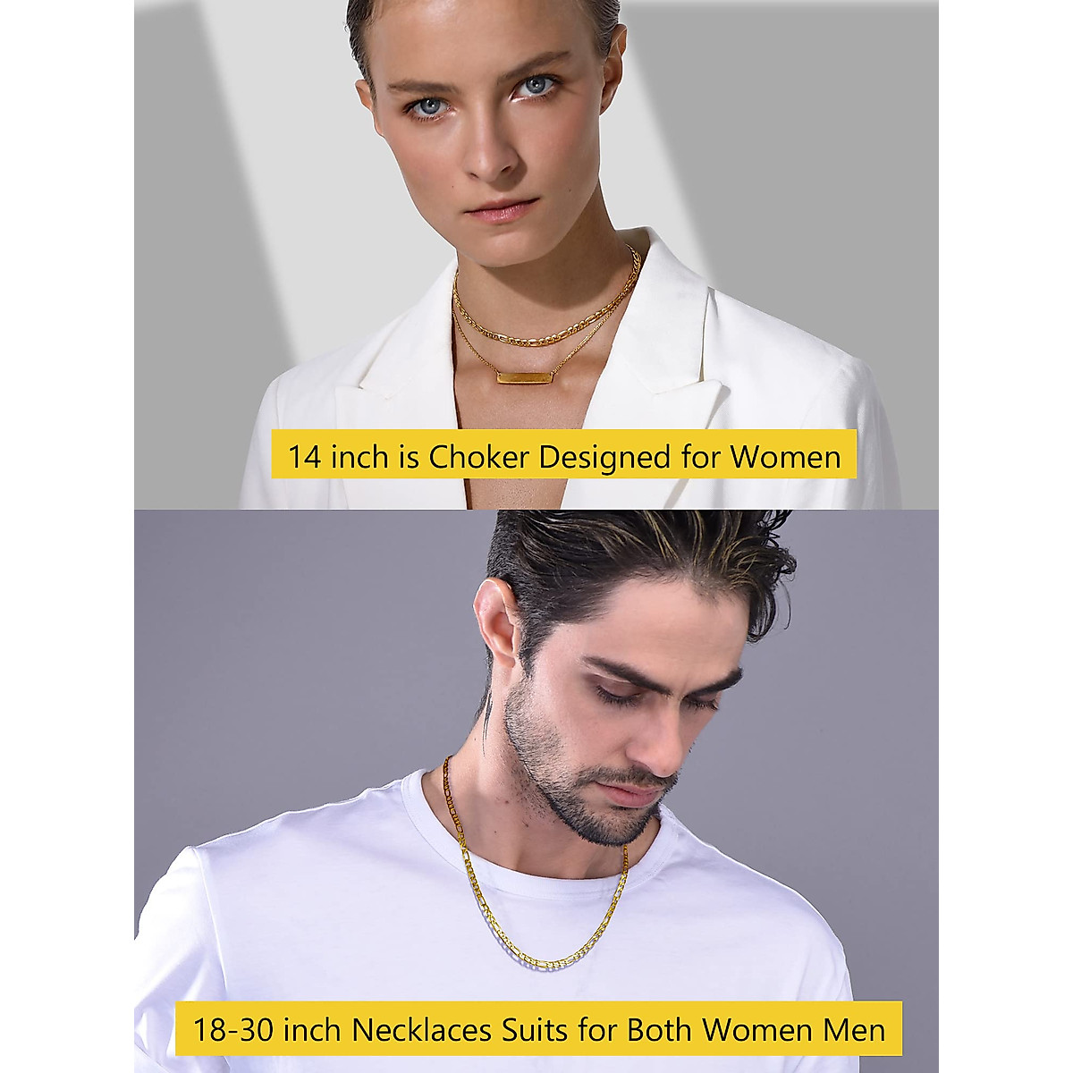 PROSTEEL Figaro Chain Gold Necklace 4mm Dainty Cute Chains 14 Inch Layered Necklaces For Men