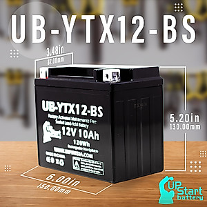 Replacement for 2012 Piaggio (Vespa) LX150 4T 150 CC Factory Activated, Maintenance Free, Scooter Battery - 12V, 10Ah, UB-YTX12-BS
