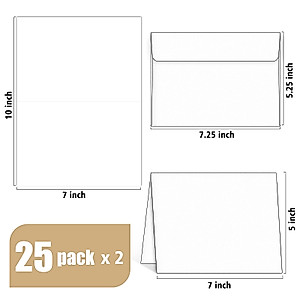 Blank Cards and Envelopes 5x7, 25 Pack White Invitation Cardstock with 25 Pack Envelopes, Self-Seal Thank you Blank Greeting Cards and Envelopes, Print custom, for All Occasions DIY