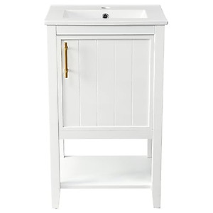 Lifeand 20" Vanity with Sink, Bathroom Cabinet with Soft Closing Door, Storage Rack and Open Shelf, White
