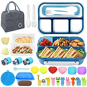 Korlon 30 Pcs Bento Box Adult Lunch Box, 1300ML Kids Lunch Box 4 Compartment Durable Leakproof Lunch Containers for Adults with Spoon Fork Bag Accessories, Microwave Dishwasher Freezer Safe