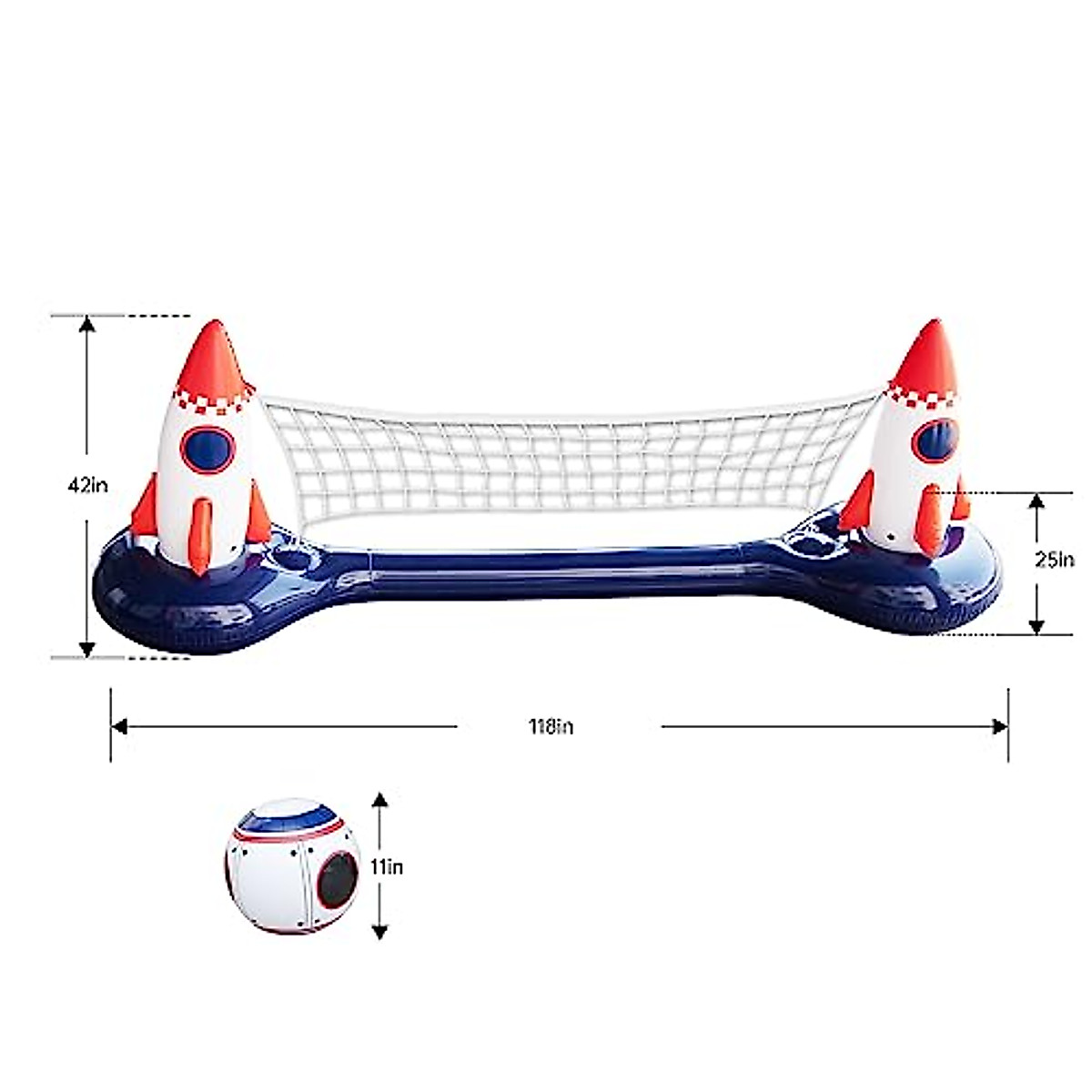 JOSEN Inflatable Pool Float Volleyball Set Court(118"x 25"x 42"),Volleyball Net for Adults,Family,Swimming Game Water Play Parties,Fun Summer Activity - Rockets