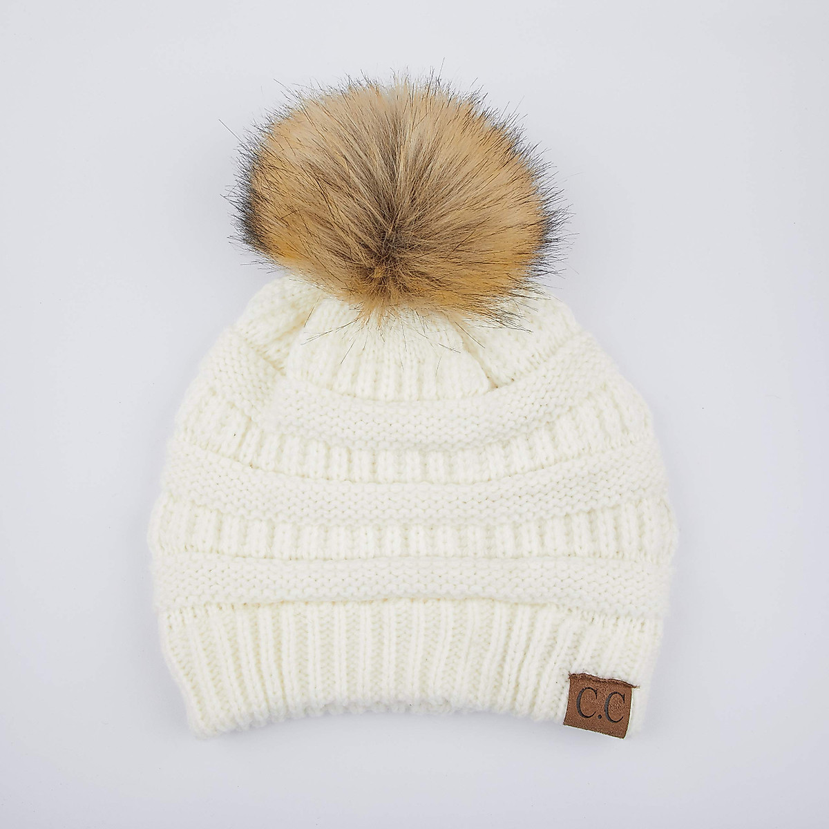 C.C Hatsandscarf Exclusives Unisex Ombre Ribbed Confetti Knit Beanie with POM (HAT-43) (Ivory)