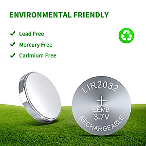 EEMB 50PACK LIR2032 Rechargeable Battery 3.7V Lithium-ion Coin Button Cell Batteries 45mAh for Car Remote Key Fob Watch