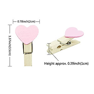 FAZHBARY Pink Heart Clothespins Mini Wooden Clothespins with Jute Twine Small Valentine's Day Decorative Wood Peg Pin Craft Clips for Pictures Photo Memo Card