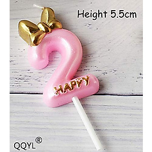 QQYL Pink 2 Candle Birthday Girl,Purple Second 2nd Birthday Candle Girl for Cake Topper, Number 2 Cake Topper Gold, 2th Birthday Party Decoration (08 Number 2)