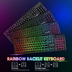 Wireless Gaming Keyboard and Mouse,Rechargeable Orange Backlit Keyboard Mouse with 3800mAh Battery,Mechanical Feel Gaming Keyboard,7 Color Gaming Mute Mouse,Gaming Mouse Pad for PC Gamer