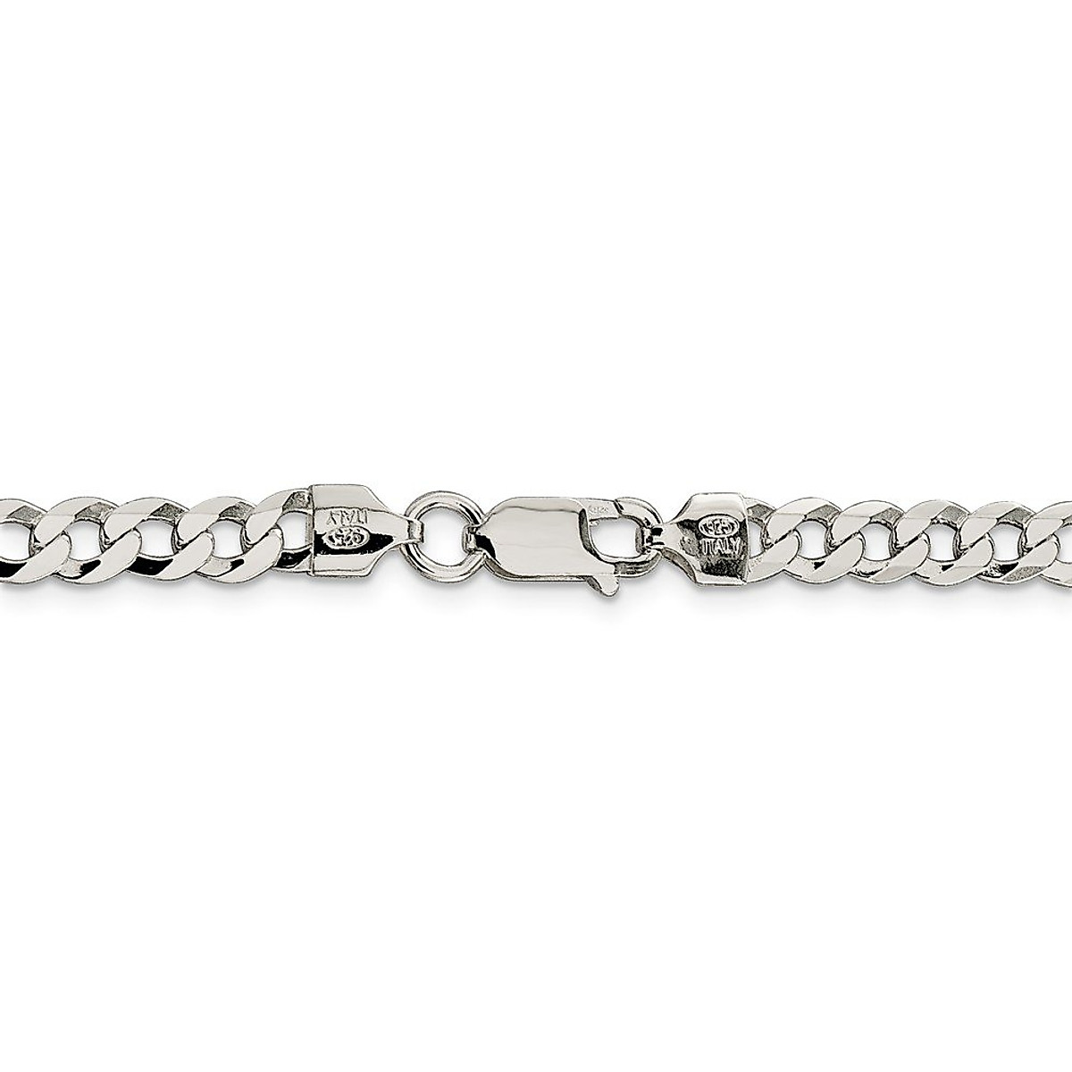 Solid 925 Sterling Silver 5.75mm Close Link Flat Curb Cuban Chain Necklace - with Secure Lobster Lock Clasp 22"