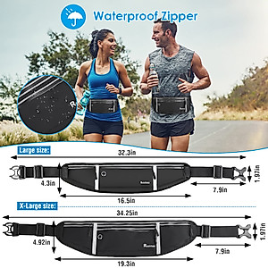 Running Belt Fanny Packs for Men Women,ROSIMAX Waist bag Money Belt Running Phone Holder 4 Pockets Lycra Water Resistant Runners Belt Pouch For Sports Workout Fits Big Phones Up to 8’’（X-Large)