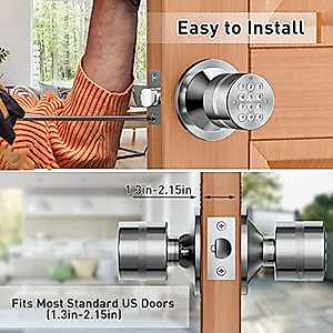 Signstek Keyless Entry Door Lock,Door Knob with Keypad，Smart Code Door Lock,Mute Mode,Passage Function, Easy to Install,Satin Nickel