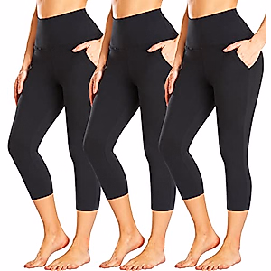 FULLSOFT 3 Pack Capri Leggings for Women with Pockets High Waisted Black Workout Yoga Pants (1-3 Pack Capri Black,Black,Black(with Pockets), 2X-Large-3X-Large)