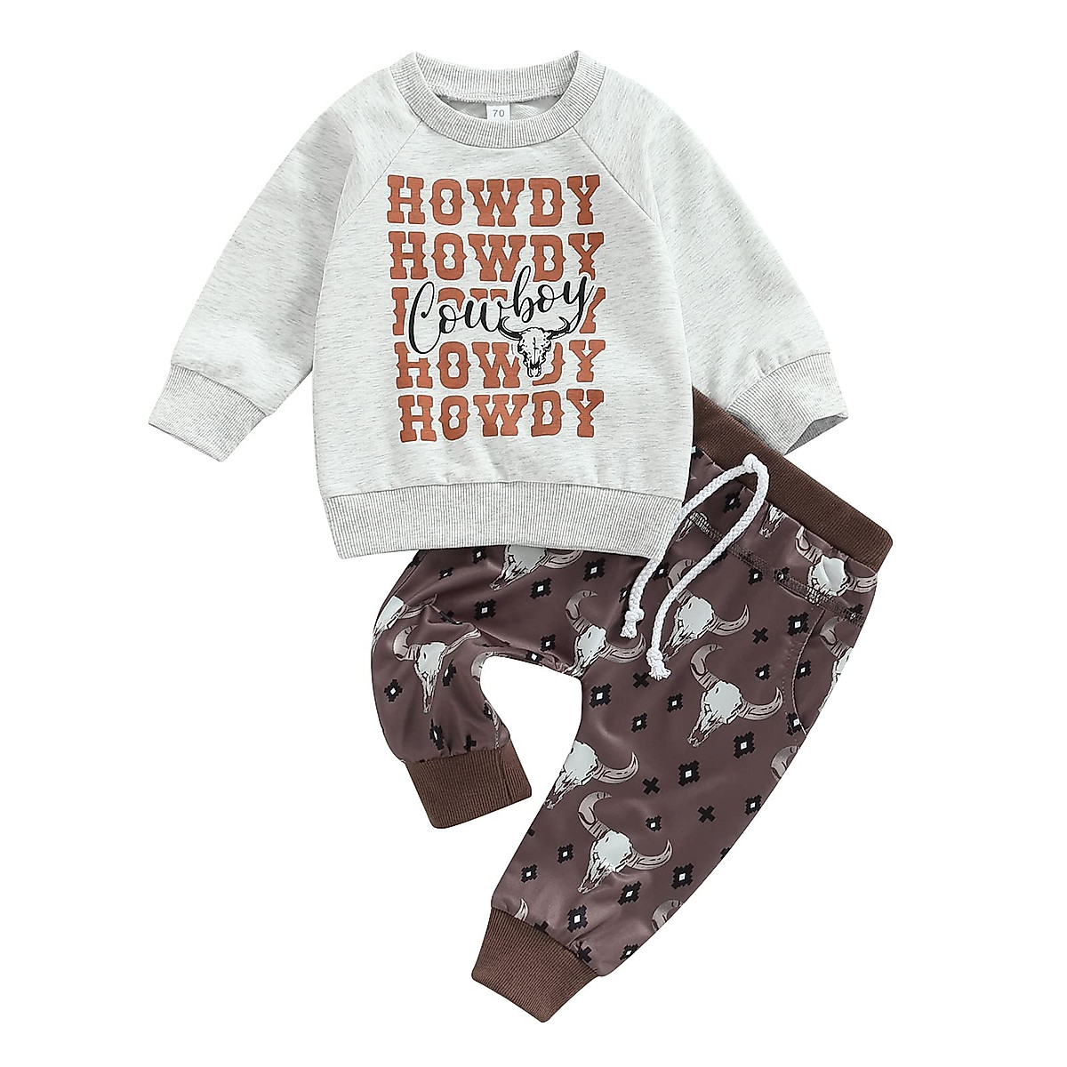 Omkzanbi Baby Western Cowboy Clothes Cow Printed Sweatshirt Pullover Retro Boho Jogger Pants Toddlers Boy Fall Winter Outfit (Howdy Western Cowboy Suit, 18-24 Months)