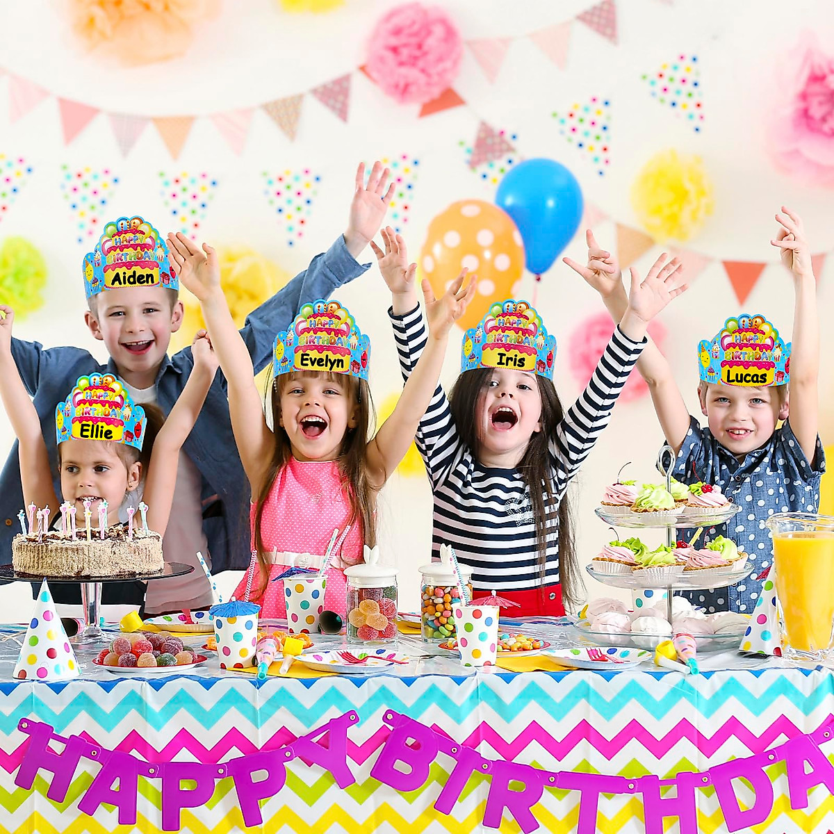 AUGTHEEP Pack of 36 Birthday Crowns for Kids - Colorful Paper Party Hats for Students Classroom School VBS Party Supplies