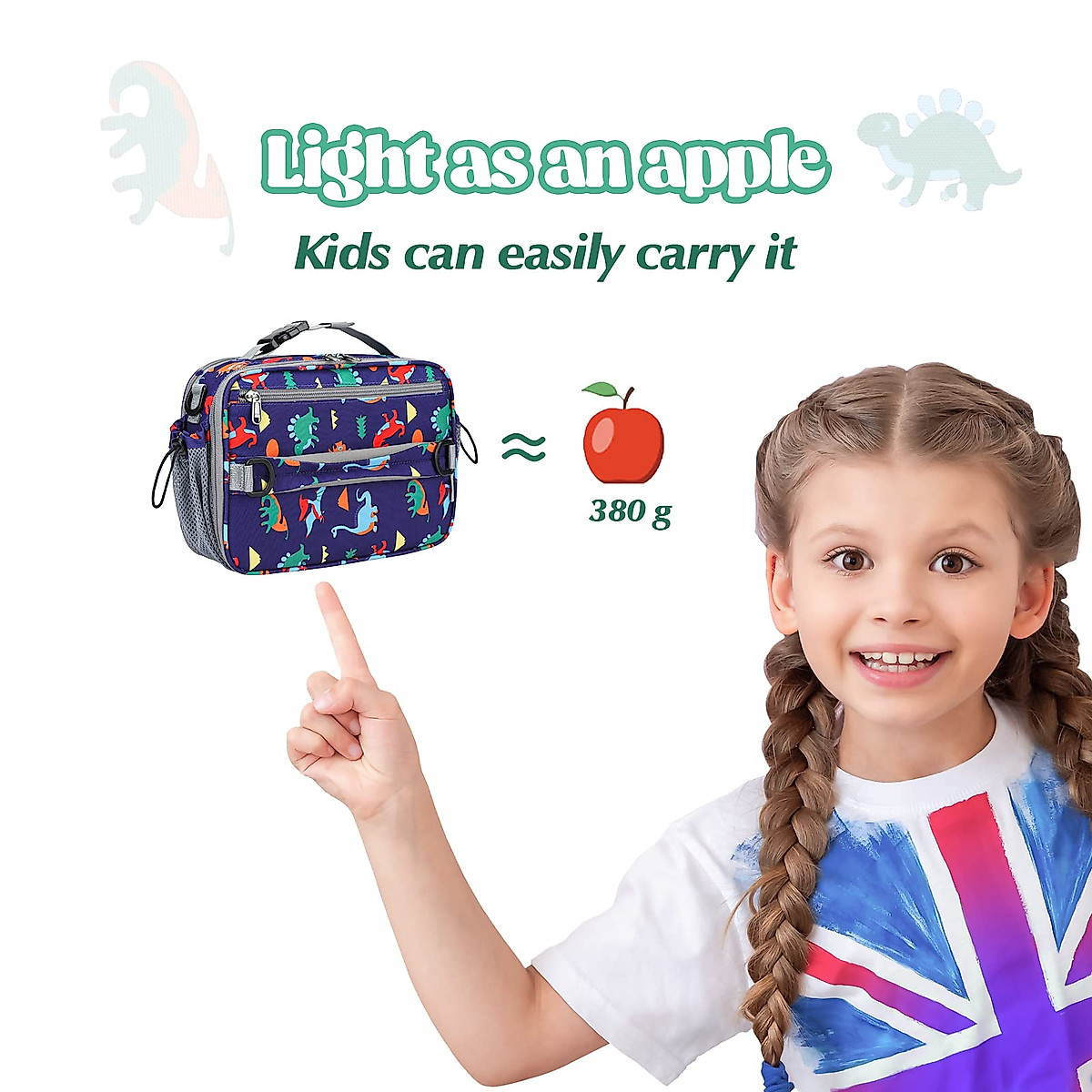 Maelstrom Lunch Box Kids,Expandable Kids Lunch Box,Insulated Lunch Bag for Kids,Lightweight Reusable Lunch Tote Bag for Boy/Girl,Suit for School/Picnic,9L,Dinosaur