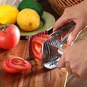 TONGMAN Tomato Lemon Slicer Holder Tomato Knives by Round Fruit Tongs with Handle Kitchen Cutting Aid Holder Kitchen Gadget perfect for vegetables, fruits, etc.