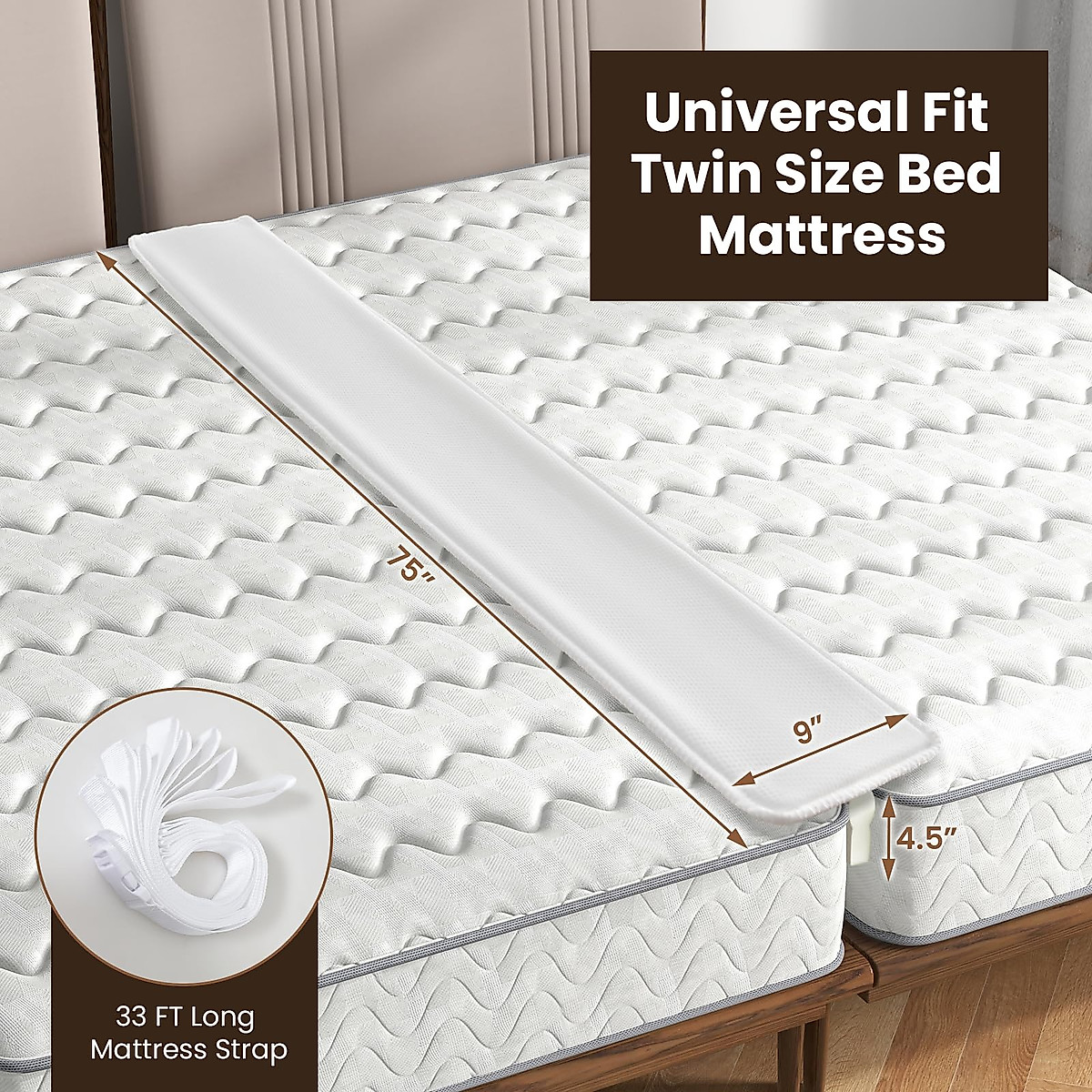 KOMFOTT 75” X 9” Bed Bridge, Twin to King Converter Kit, Adjustable Bed Mattress Connector with Strap, Twin Bed Gap Filler King Maker, Split King Bed Connector for Family Guests (Twin to King)
