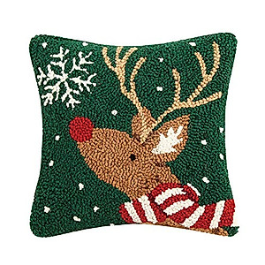 Peking Handicraft 31TG122C10SQ Reindeer with Snowflake M/2 Holiday Hook Pillow, 10-inch Long