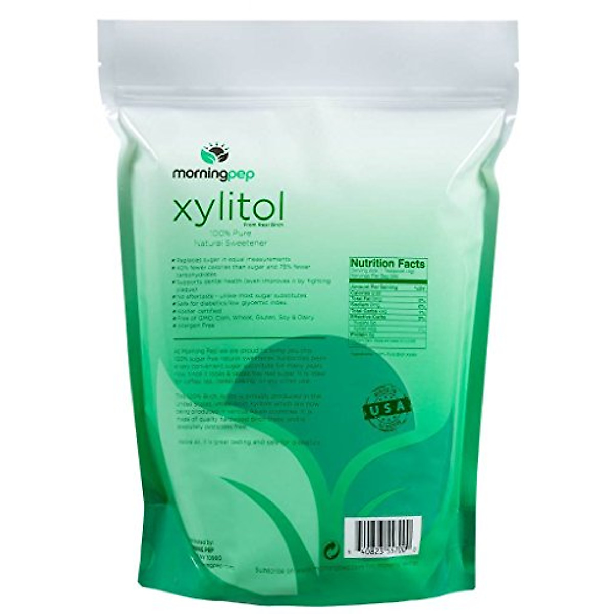 Morning Pep Pure Birch Xylitol (Keto Diet Friendly) Sweetener with no Aftertaste 5 LBs (Not from Corn) Non GMO Kosher Gluten Free Product of USA. 80 Onces