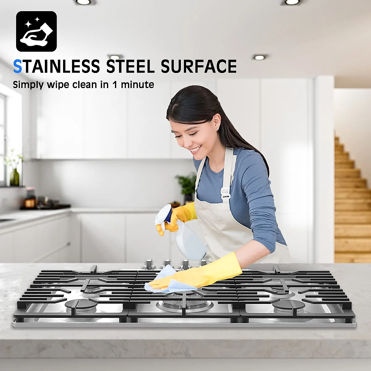 30 Inch Built-in Gas Cooktop,5 Italy SABAF Sealed Burners Gas Rangetop 41,800BTU, NG/LPG Convertible, Penta Burner Stainless Steel Gas Stovetop with Thermocouple Protection,120V AC. (30 inch)