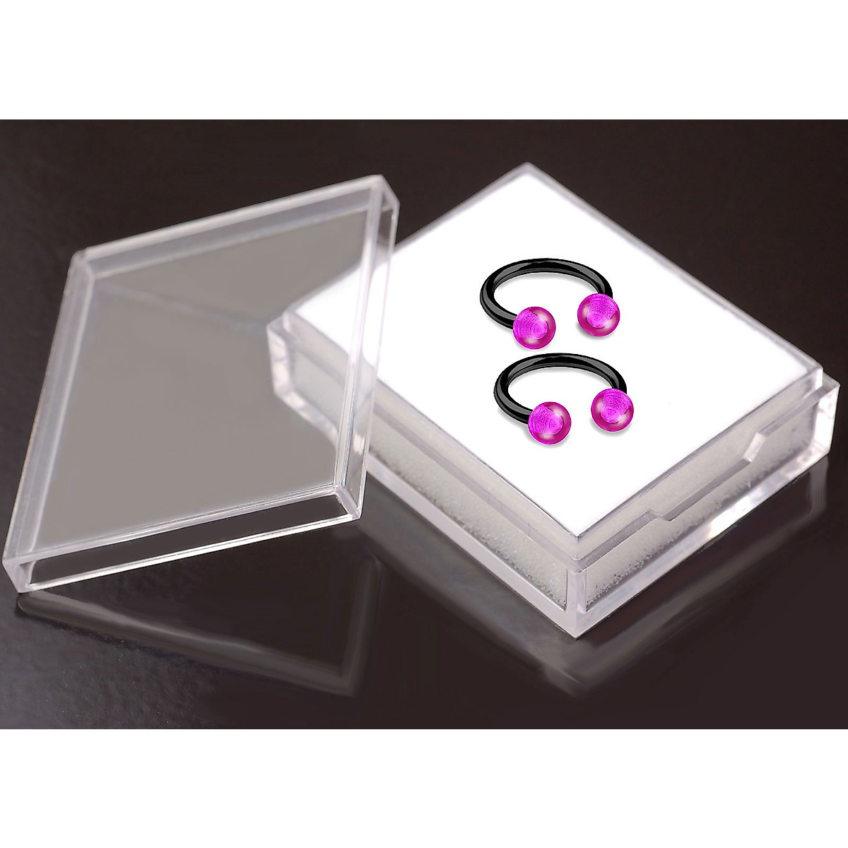 bodyjewellery 2pcs 16g 5/16 Horseshoe Ring Septum Catilage Hoop Nose Lip Tragus Forward Helix Black Anodized Acrylic Ball - Dark Green