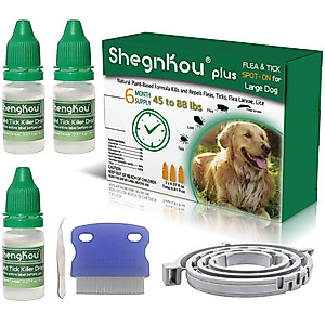 Complete Defense: Dog Flea and Tick Repellent Drops, Effective Pest Control, Natural Formula, Includes Free Flea Collar and Comb, for Dogs 44-88 lbs, (6 Month Supply)