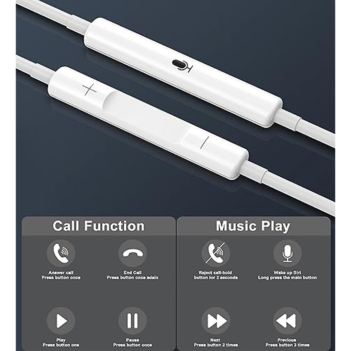 Apple Earbuds for iPhone Headphones Wired, Earphones with Lightning Connector [MFi Certified] Built-in Microphone & Volume Control, Noise Isolating Headsets for iPhone 14/13/12/11/XR/XS/X/8/7/SE-White