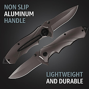 Pocket Knife for Men - Folding Knives with Sharp Blade Aluminum Handle Glass Breaker and Pocket Clip - Best Gear for Tactical Camping Hunting Fishing EDC Survival - Birthday Gift Idea - 6495