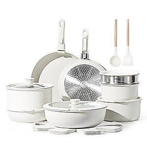 CAROTE 21pcs Detachable Handle Pots and Pan Set, Nonstick Induction Cookware, Removable Handle, RV Oven Safe Cookware