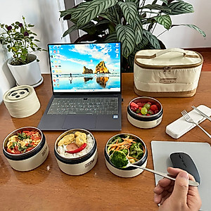 GYYGRY Lunch Box Insulated Lunch Box Stainless Steel,Leakproof,Stackable,Thermal Lunch Bag,Cutlery Set,59 Oz/1740ml,Lunch Containers Adults Women Work Camping Outdoor