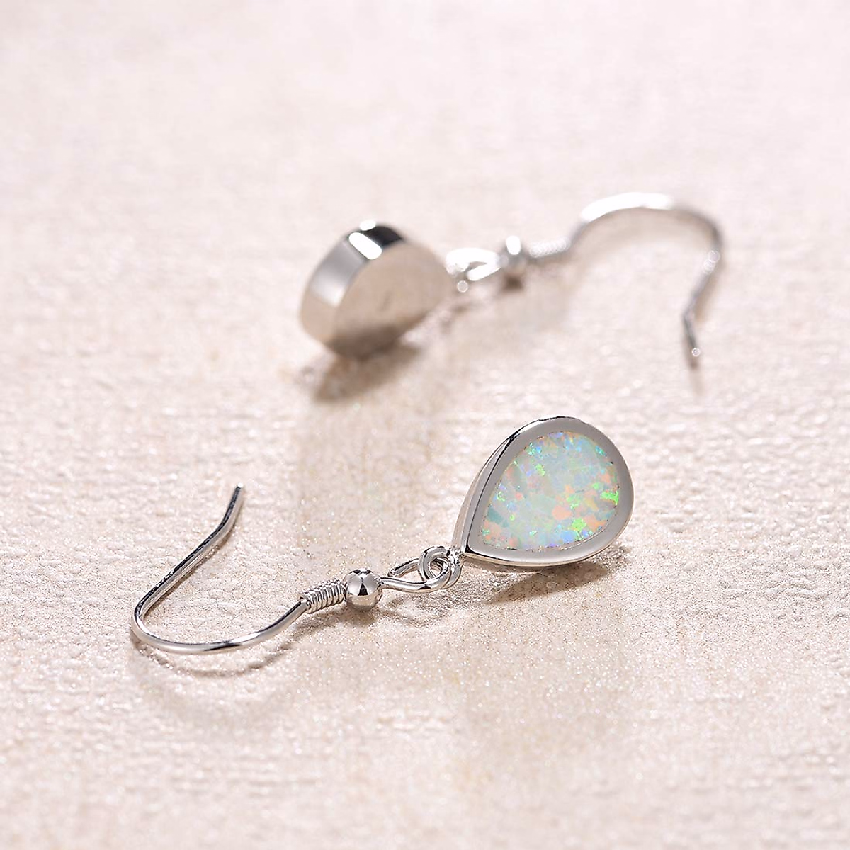October Birthstone Earrings FANCIME Sterling Silver White Opal Teardrop Dangle Earrings Dainty Pear Shaped Hook Earrings Opal Jewelry for Women