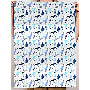 CENTRAL 23 Boys Birthday Wrapping Paper - Dinosaur Wrapping Paper - 6 Sheets Blue Gift Wrap - Eco - Comes With Fun Stickers - Recyclable