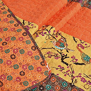 Lush Decor Royal Empire Throw - Floral Stripe Reversible Design Blanket - 60” x 50”, Tangerine